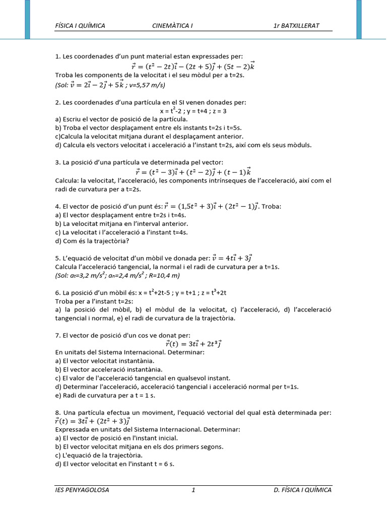 Tema 4 Problemes CINEMÀTICA I | PDF