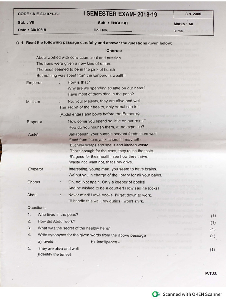 English 7th Semester Paper | PDF