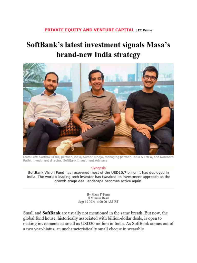 SoftBank's Latest Investment Signals Masa's Brand-New India Strategy | PDF