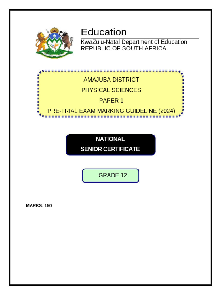 (Memo) Physical Sciences Pre-Trial Exam P1 | PDF