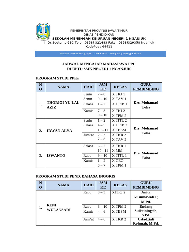 Jadwal Mengajar | PDF