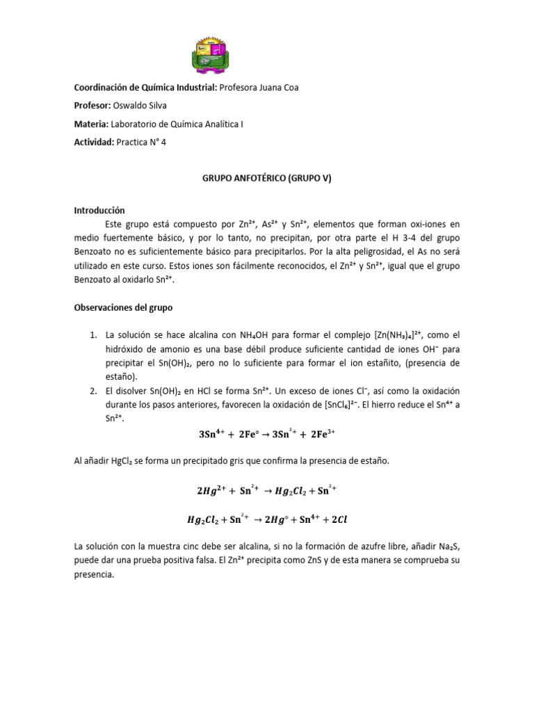 Practica 4 Lab QA I Grupo Anfoterico | PDF