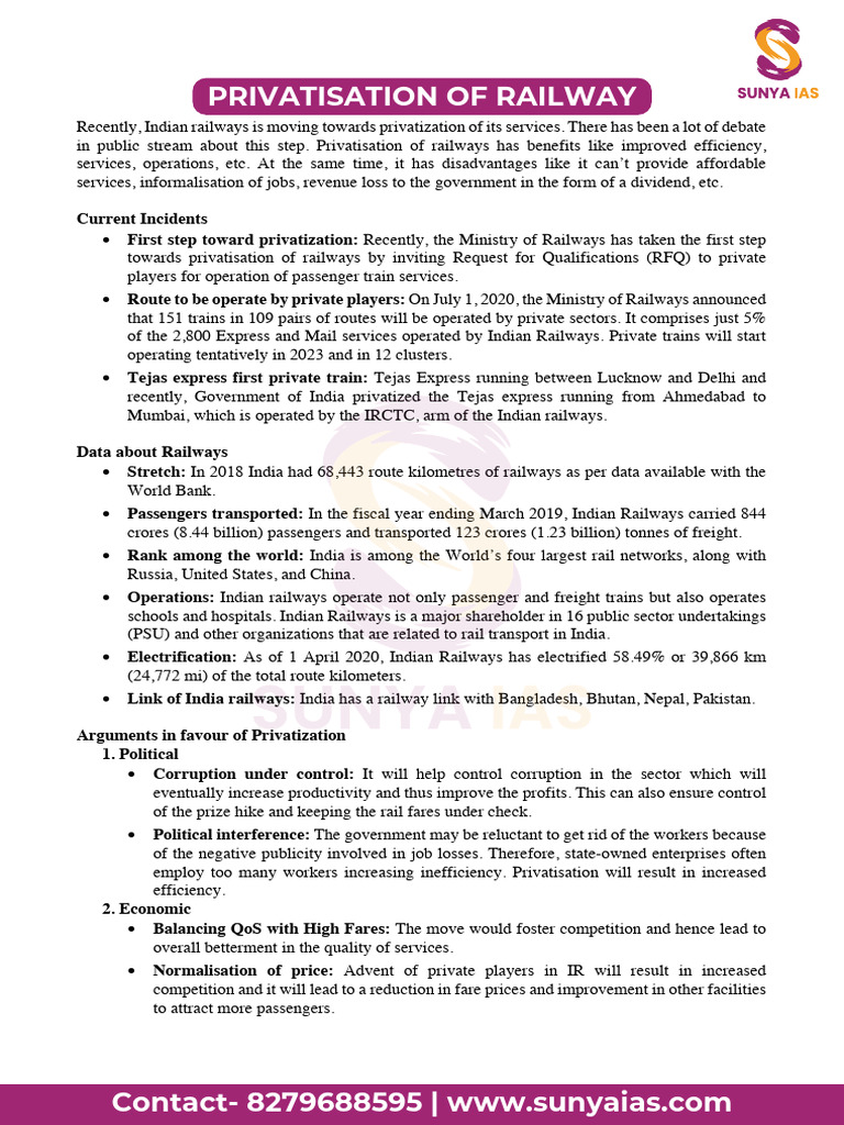 GS 3 - Privatisation of Railway | PDF