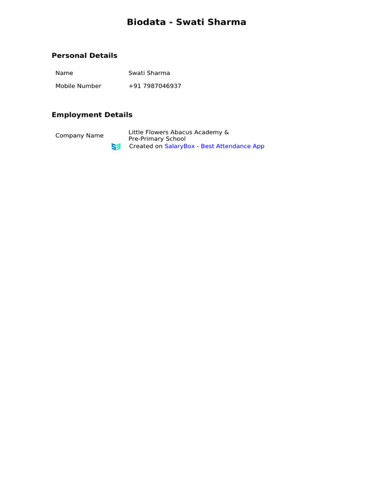 Biodata - Swati Sharma: Personal Details | PDF