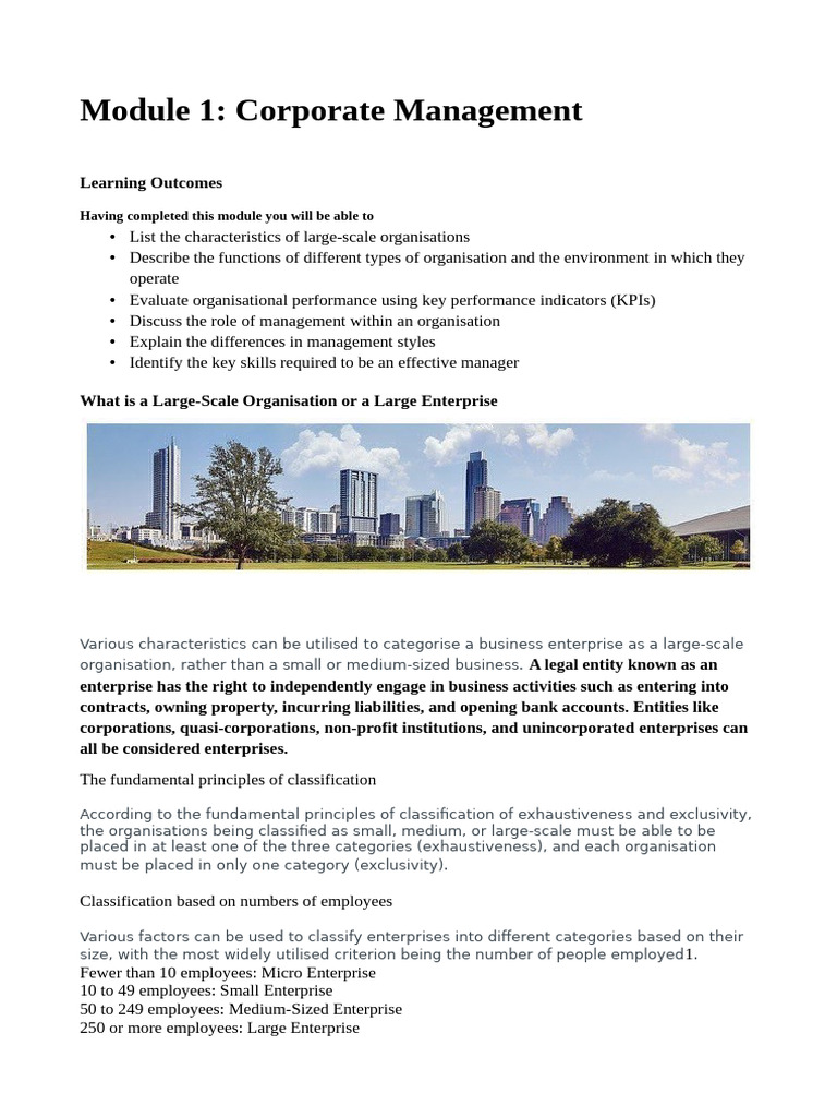 Business Management Module 1 Corporate Management | PDF