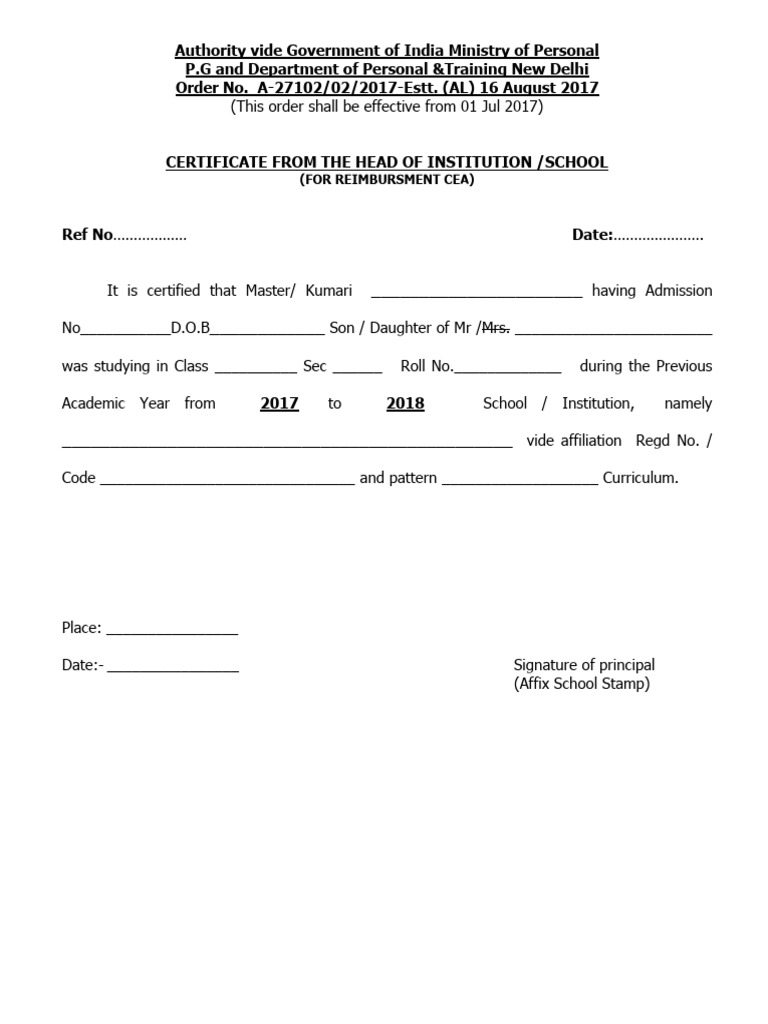 CEA Certificate for Reimbursement Template | PDF | Career & Growth