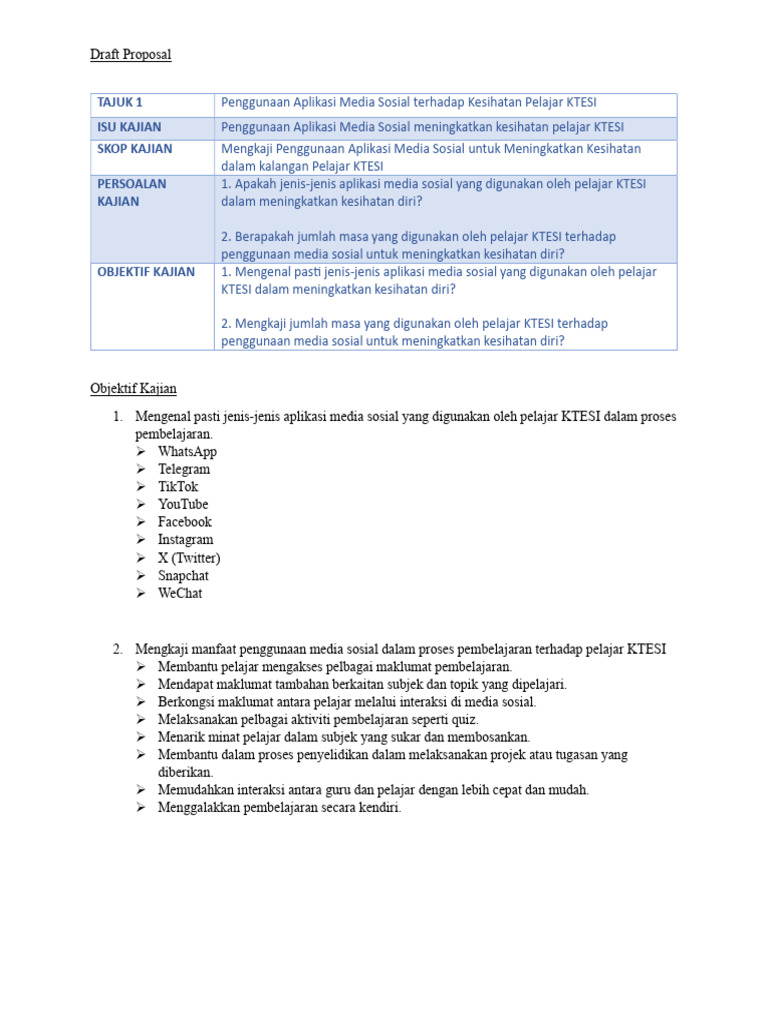 Contoh Draft Proposal Pengajian Am Sem 2 STPM | PDF
