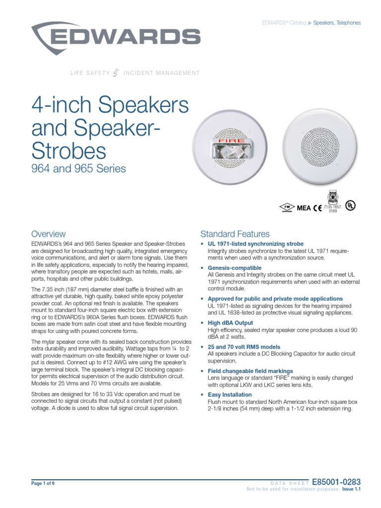 E85001-0283 - 4-Inch Ceiling Speakers and Speaker-Strobes | PDF