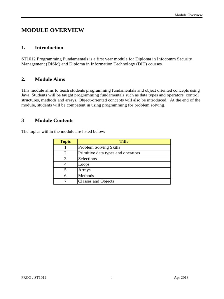 ST1012 Module Overview - S1 | PDF | Computer Programming | Software ...