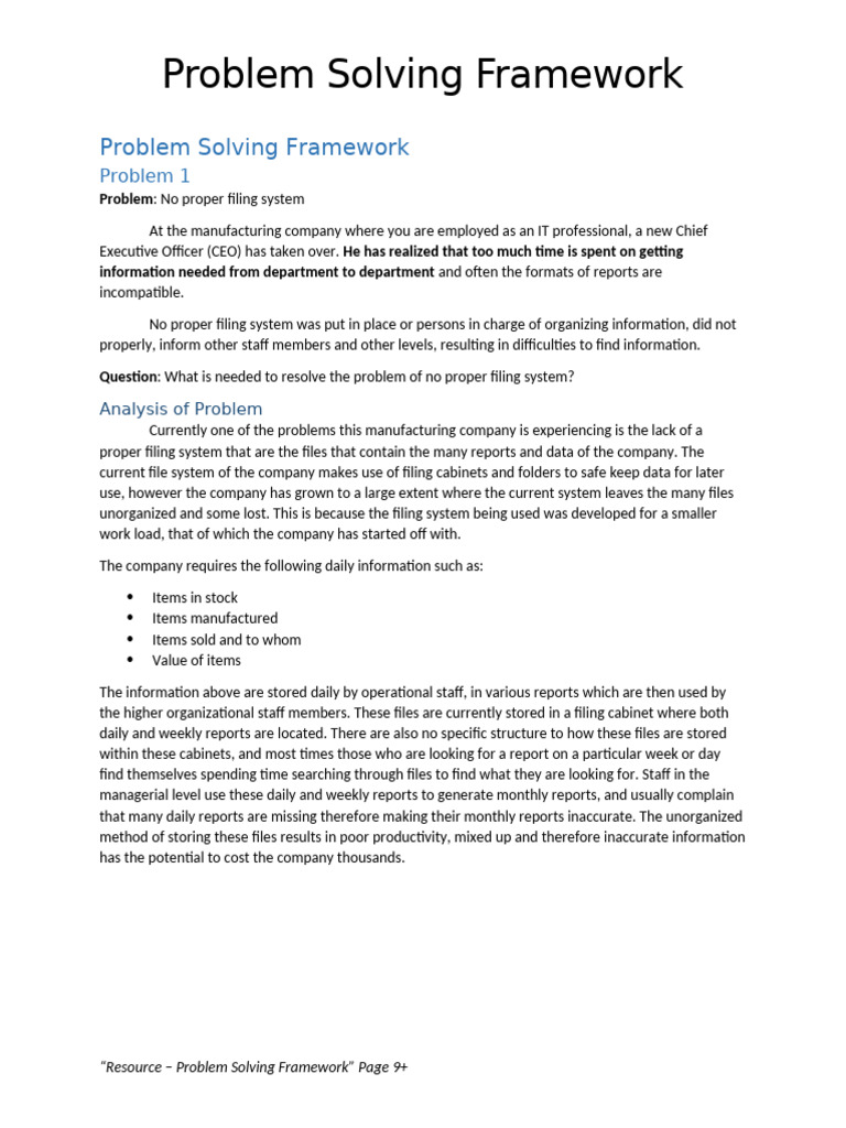 Task 1 - Problem Solving Framework (Complete) | PDF | Swot Analysis ...