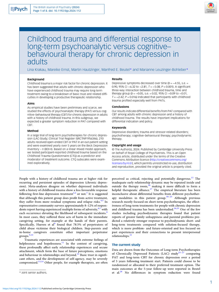 Childhood Trauma and Differential Response To Long Term Psychoanalytic ...