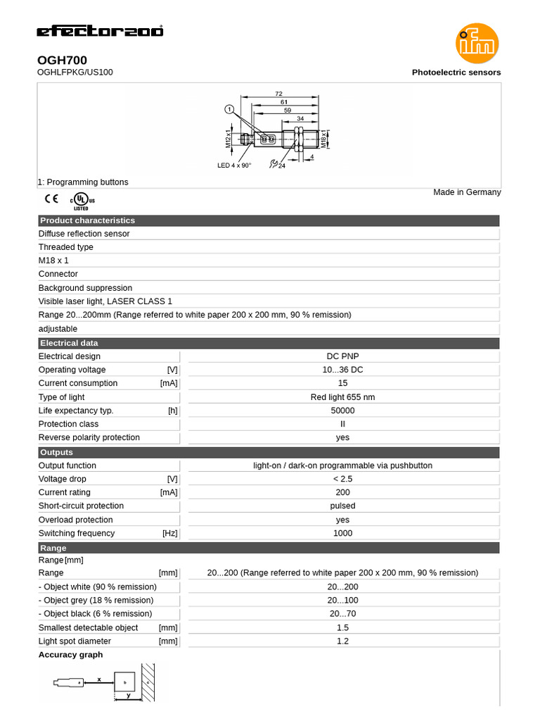 Photoelectric Sensor OGH700 Features | PDF | Manufactured Goods | Equipment