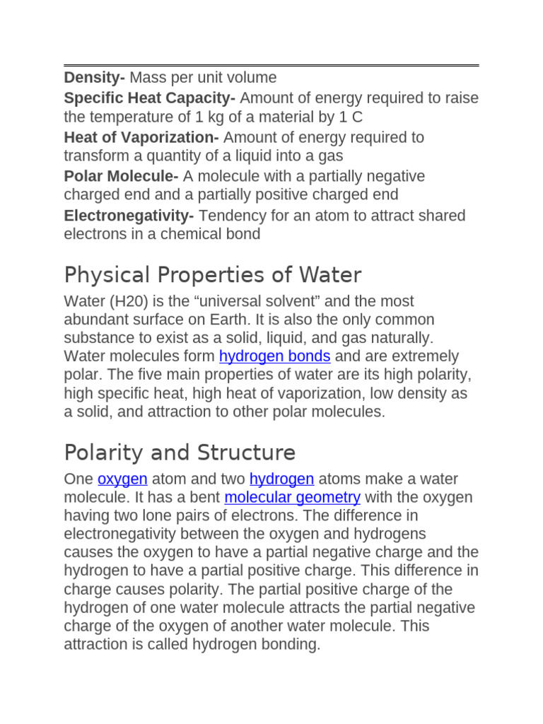Water Physical &chemical Properties | PDF