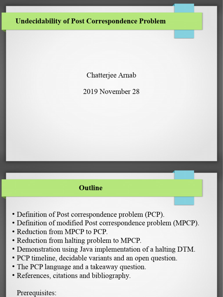 Undecidability of Post Correspondence Problem: Chatterjee Arnab 2019 ...