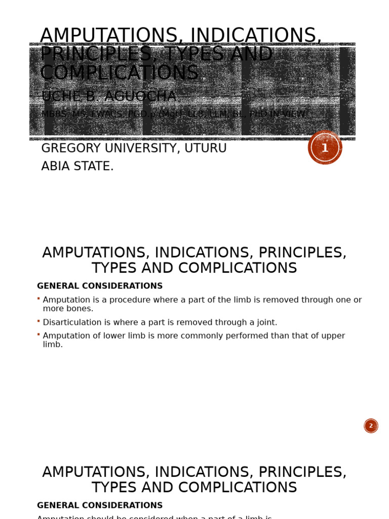 Amputations, Indications, Principles | PDF