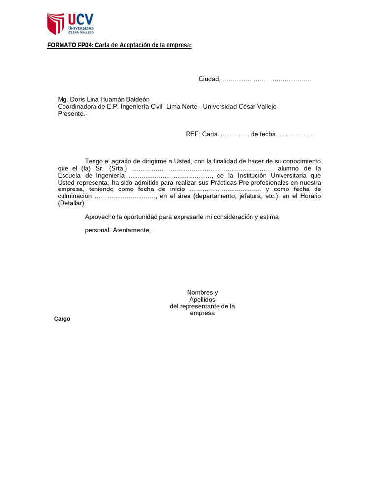 Formato Fp04- Carta de Aceptación | PDF