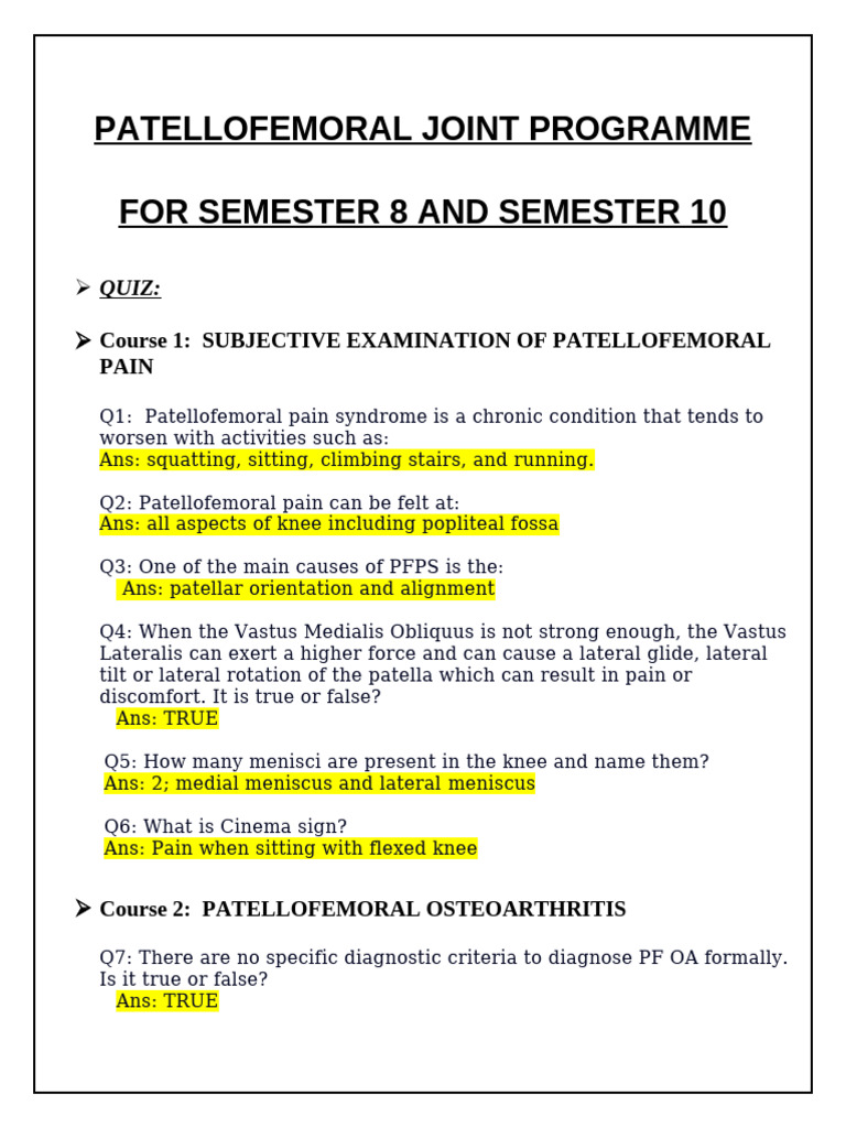 Patellofemoral Joint | PDF