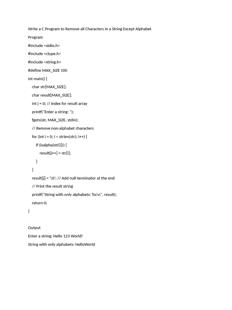 Remove All Characters in A String Except Alphabet | PDF