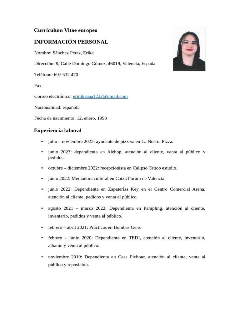 Currículum Vitae Erika | PDF