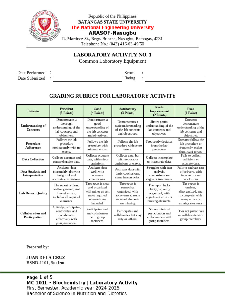 Laboratory Activity 1 - Common Laboratory Equipments | PDF