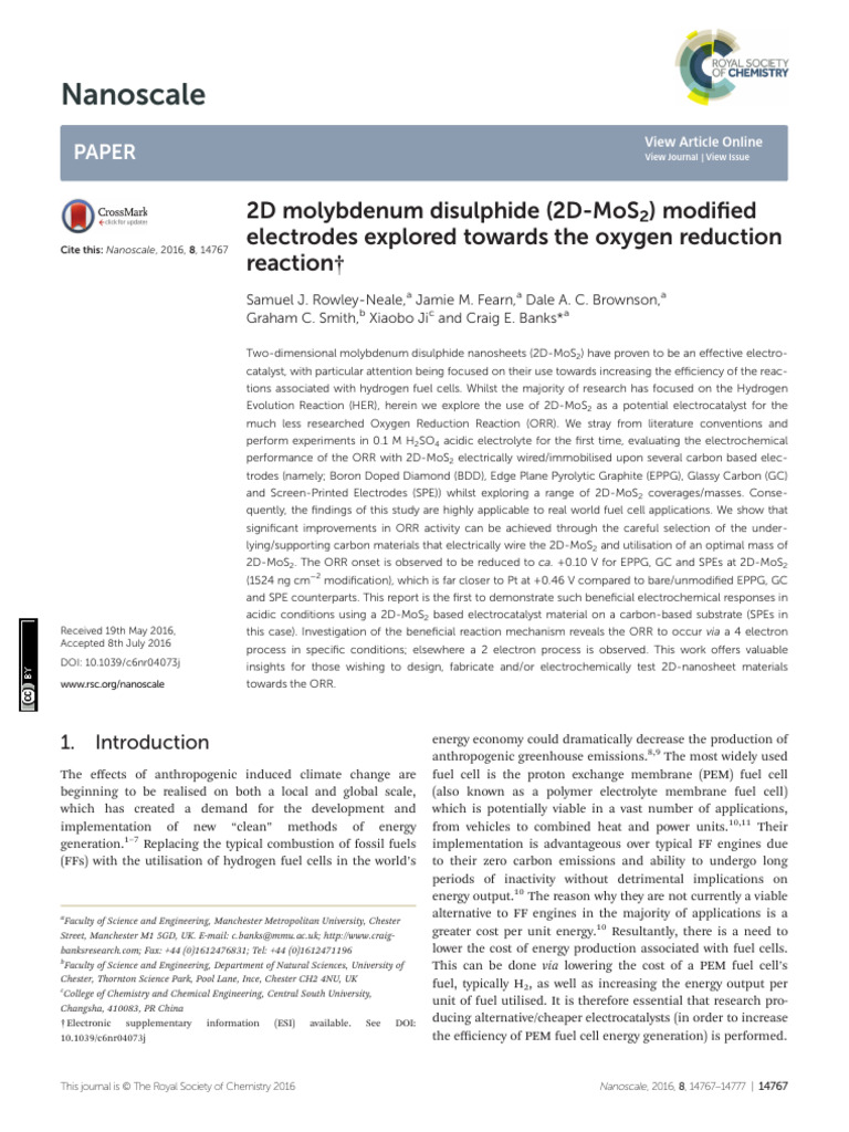2D Molybdenum Disulphide 2DMoS2 Modified Electrodes Explored Towards ...