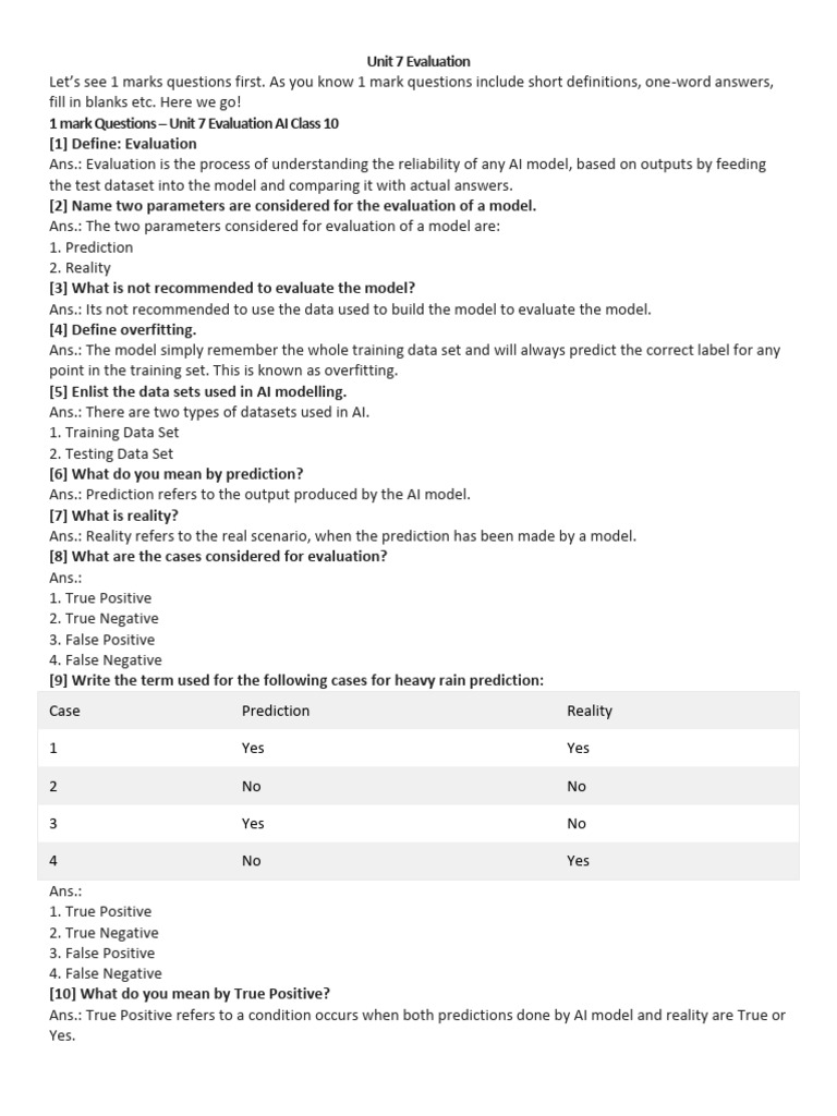 10 Ai Ch7 Evaluation Extra Questions | PDF