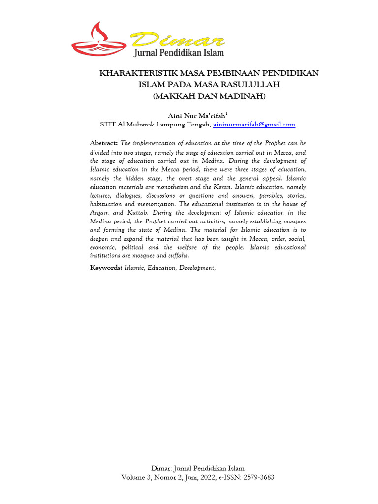 Kharakteristik Masa Pembinaan Pendidikan Islam Pada Masa Rasulullah ...