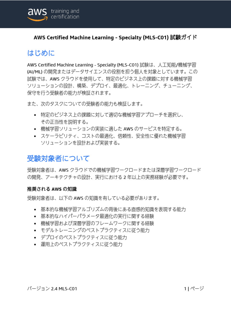 AWS Certified Machine Learning Specialty - Exam Guide | PDF