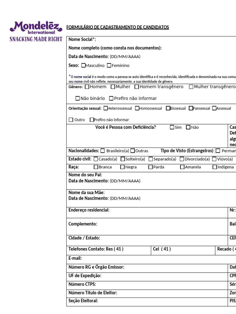 Formulário de Cadastramento Atualizado 2024 | PDF