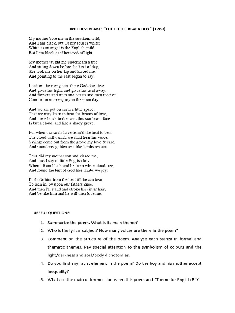 William Blake's "The Little Black Boy" | PDF | Poetry