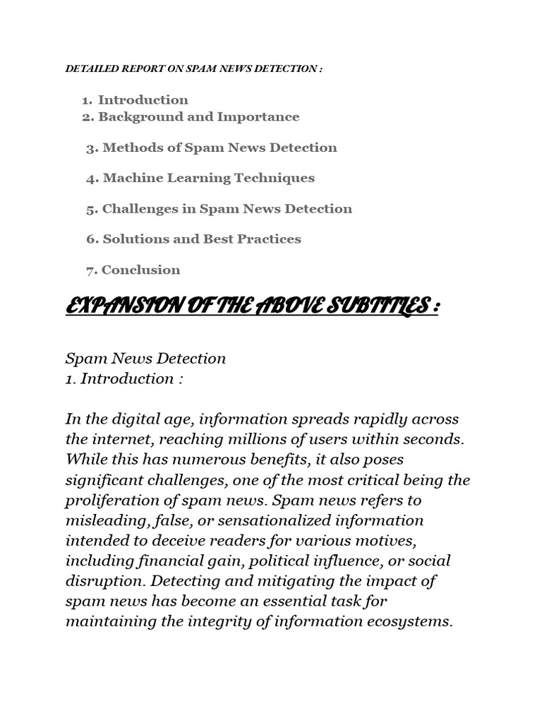 MAJOR PROJECT SPAM NEWS DETECTION | PDF