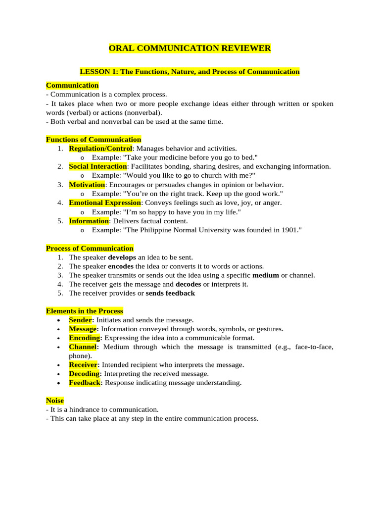 Oral Communication Reviewer | PDF