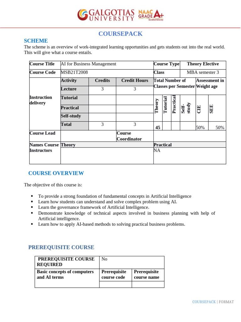 Coursepack For Ai For Business Management | PDF