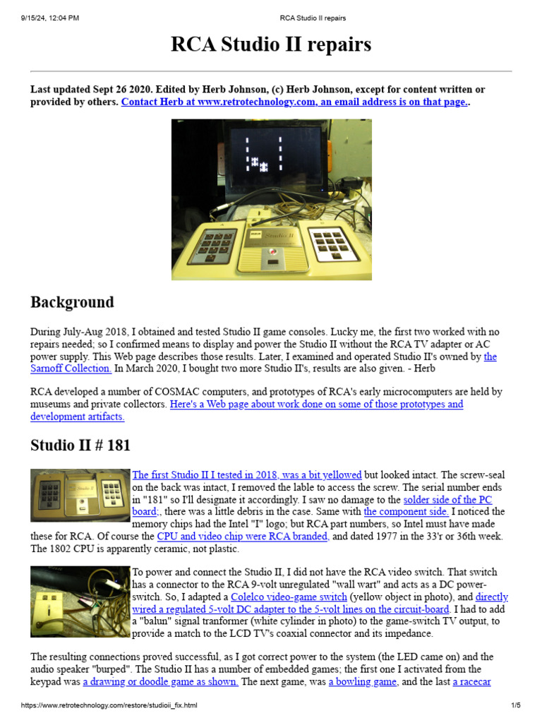 RCA Studio II Repairs | PDF