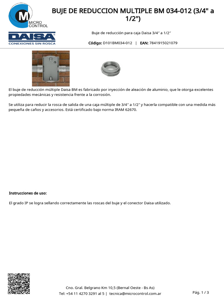 Micro Control - BUJE DE REDUCCION MULTIPLE BM 034-012 (34 A 12) | PDF