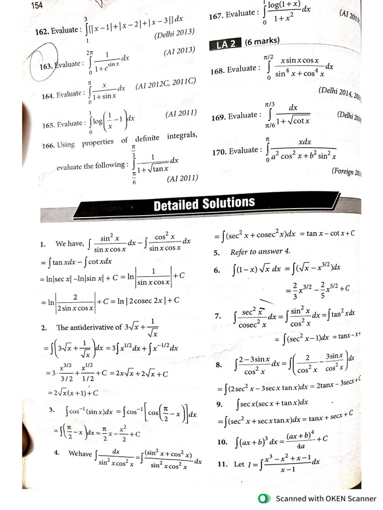 Integrals QB Solutions | PDF