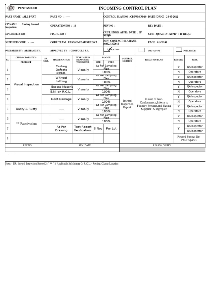 Control Plan ML04 - Machining | PDF