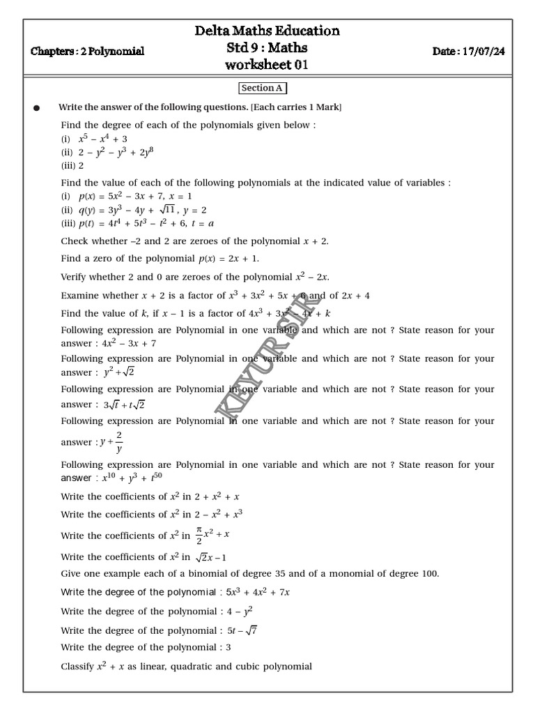 Worksheet01 D17 Jul 2024 | PDF