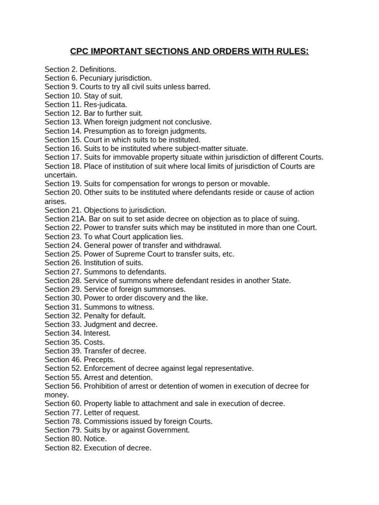 CPC Important Sectons and Orders | PDF