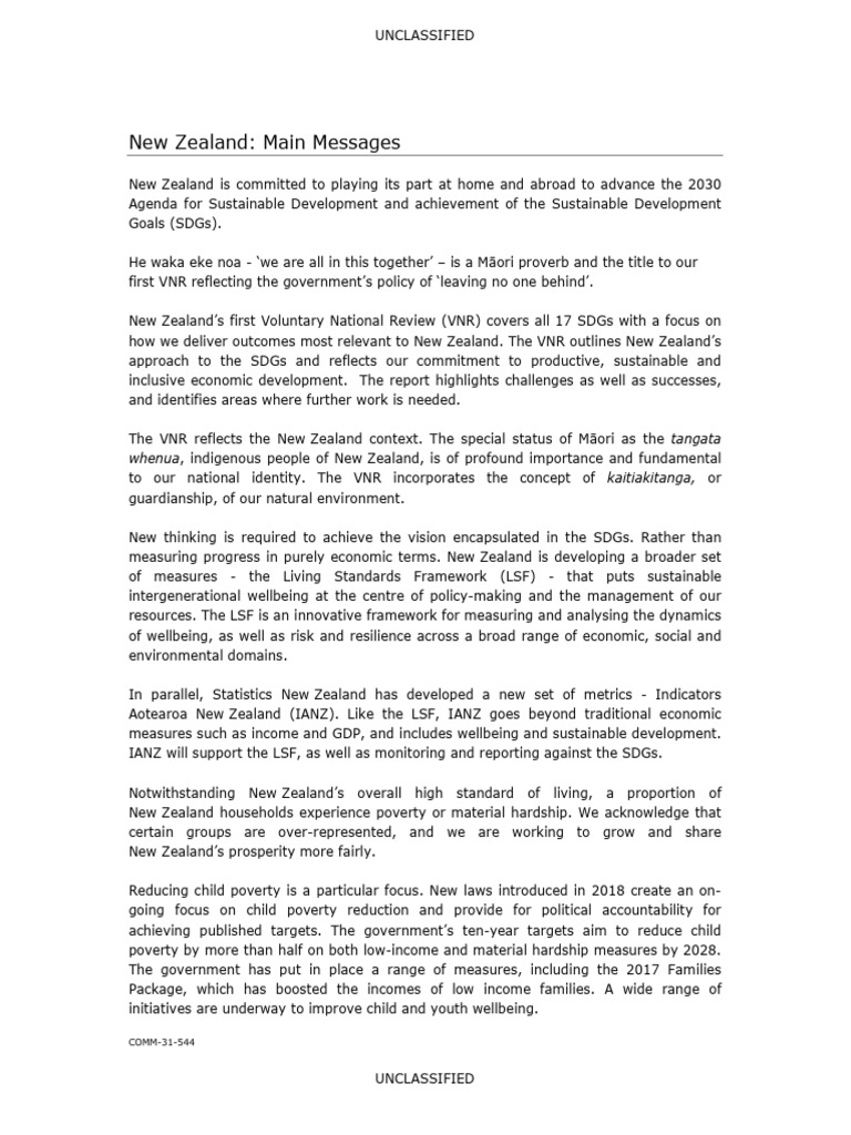 22910new Zealand SDGs VNR Key Messages 16 May FINAL | PDF