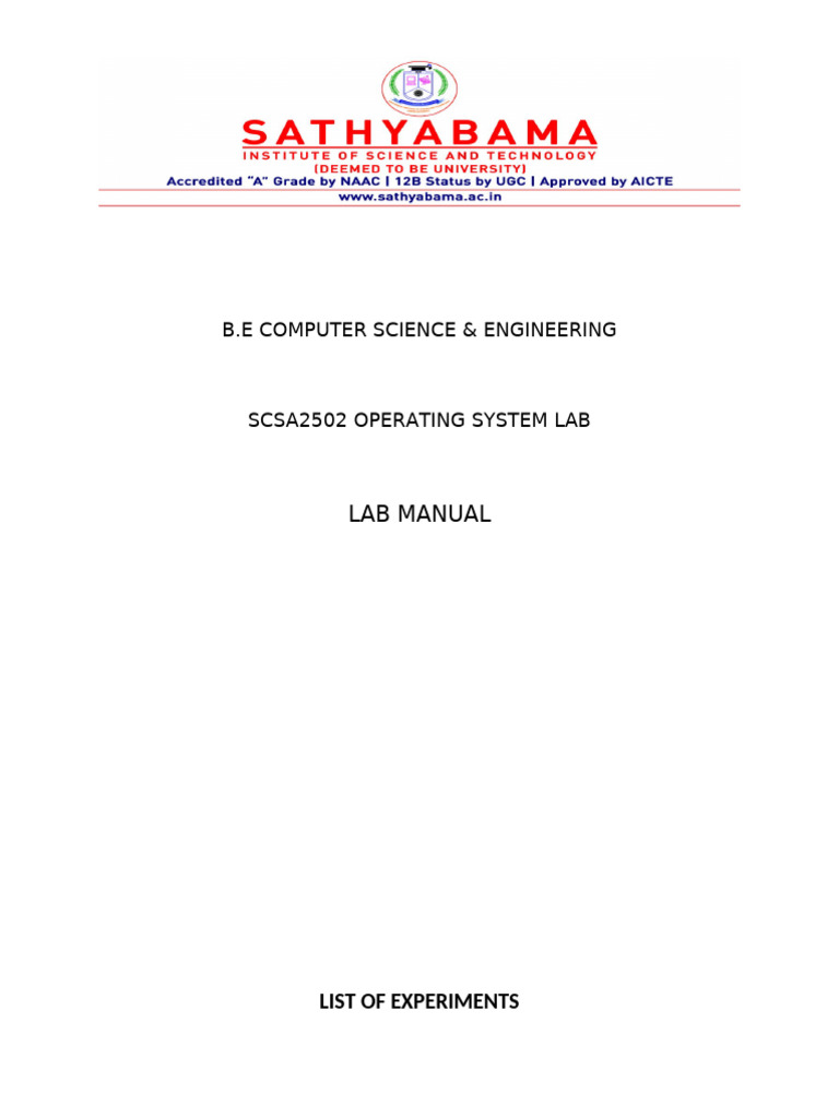 SCSA2502 Operating Systems Lab Manual | PDF