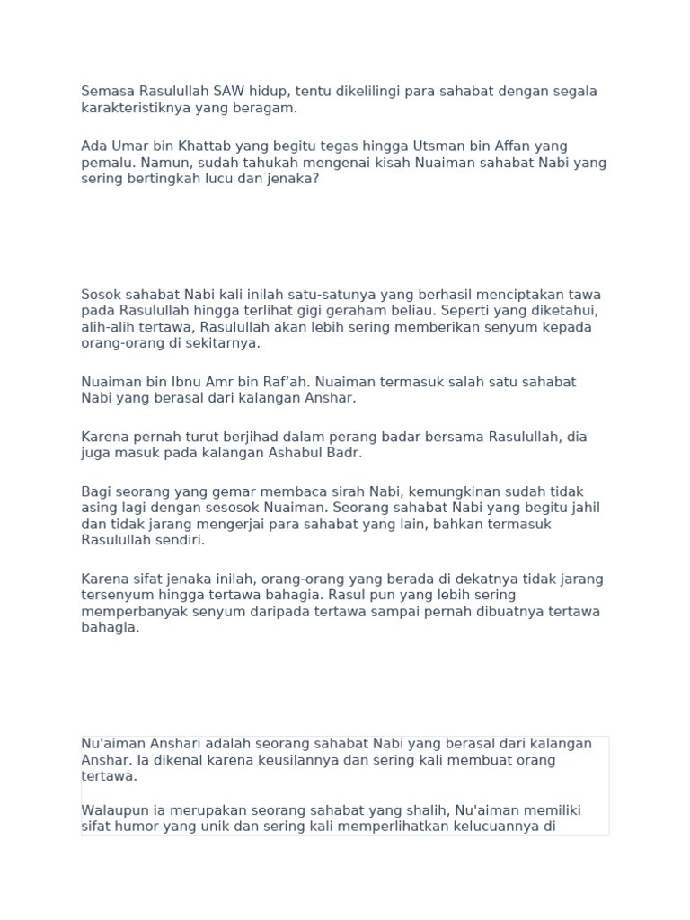 Sahabat Rasulullah SAW Nu'aiman | PDF