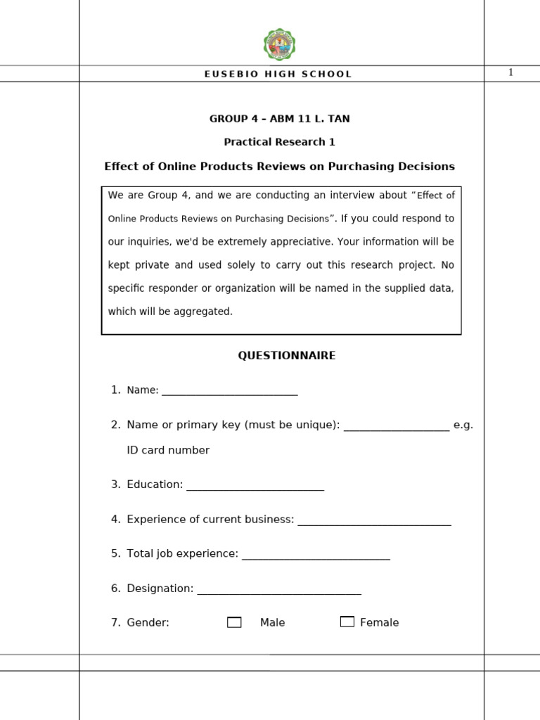 L. Tan GRP 4 Questionnaire | PDF