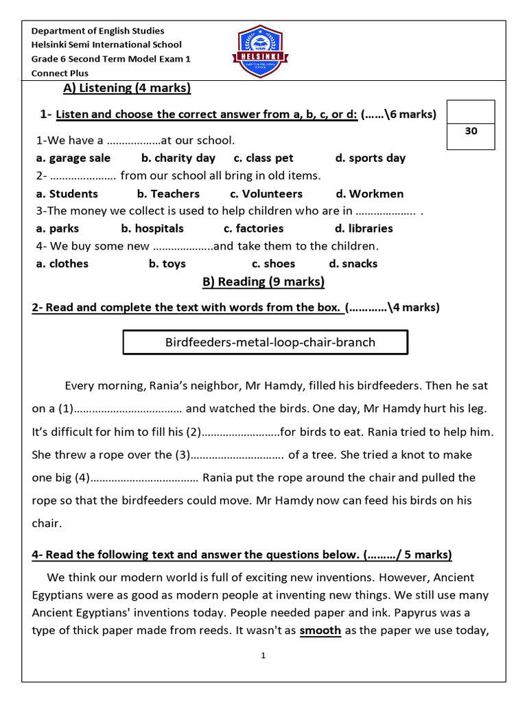 Grade 6 Connect Plus Model Exam | PDF