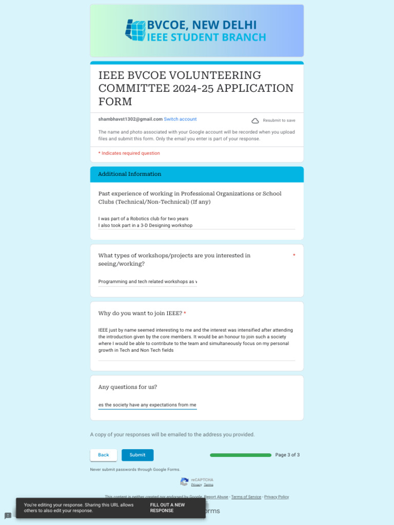 Ieee Bvcoe Volunteering Committee 2024-25 Application Form | PDF