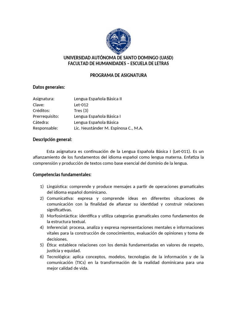 Programa de Let-012 | PDF