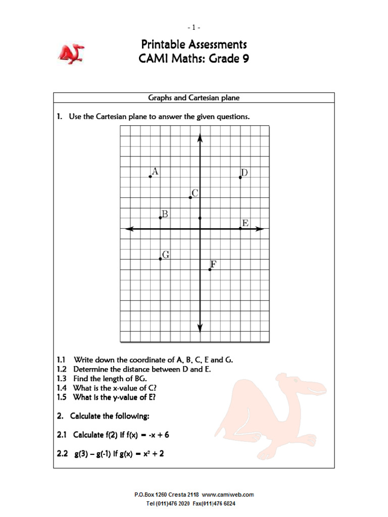 Grade 9 - Graphs and Cartesian Plane | PDF