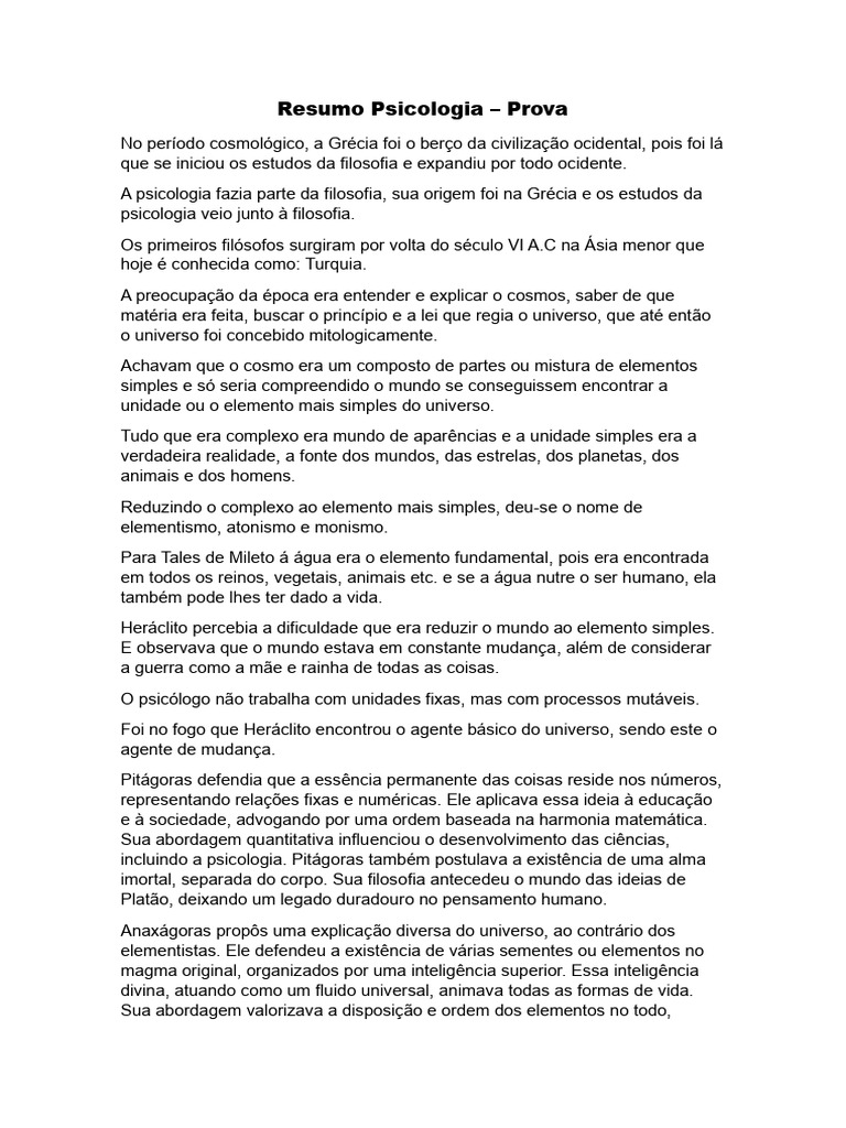 Resumo Prova de Psicologia | PDF | Psicologia | Science