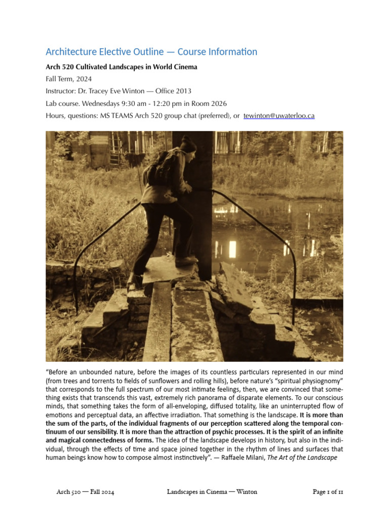 2024 COURSE OUTLINE Arch 520 Fall Cultivated Landscapes in World Cinema ...