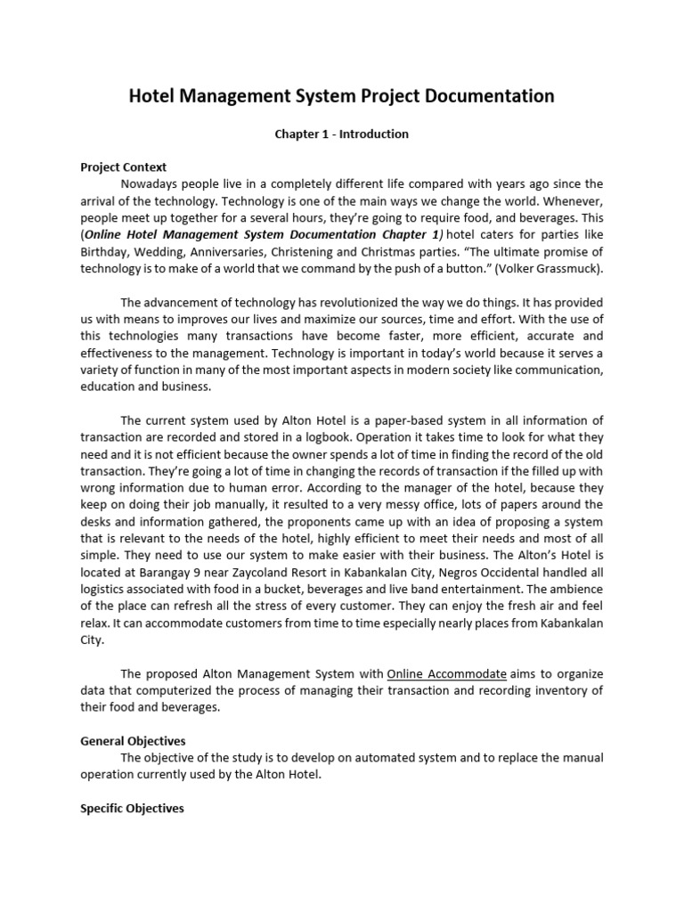 Hotel Management System Project Documentation | PDF